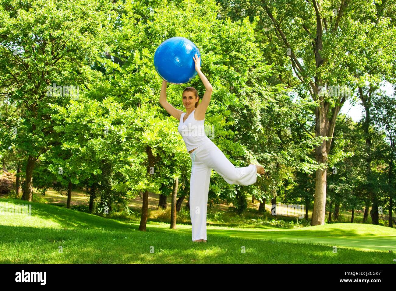 woman, relaxation, ball, exercise, aerobic, aerobics, outdoors ...