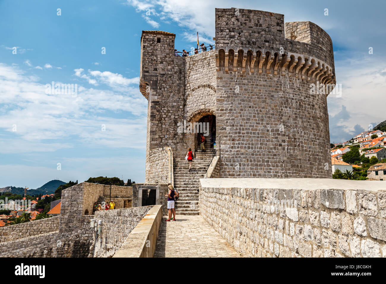 City Walls and Minceta Tower in Dubrovnik, Dalmatia, Croatia Stock ...