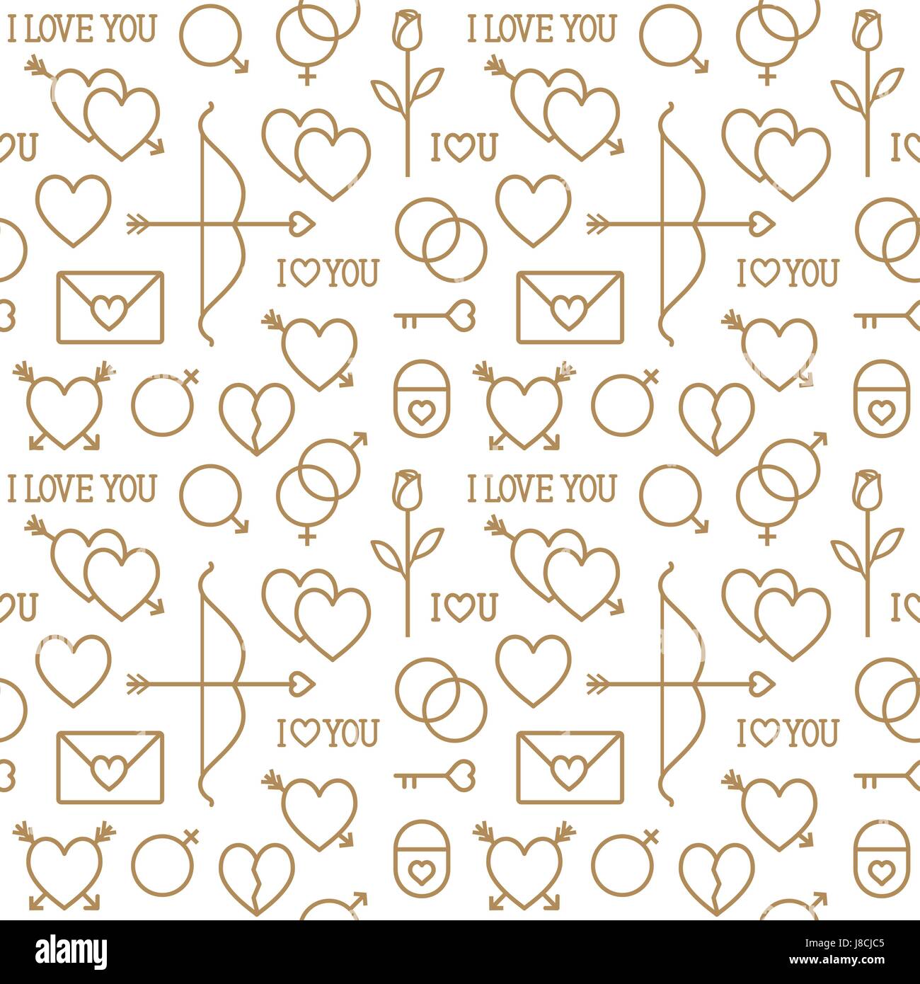 Vector seamless pattern background with romantic love outline icons 1 ...