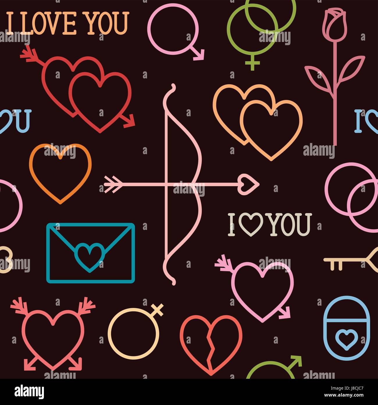 Vector seamless pattern background with romantic love outline icons 2 ...