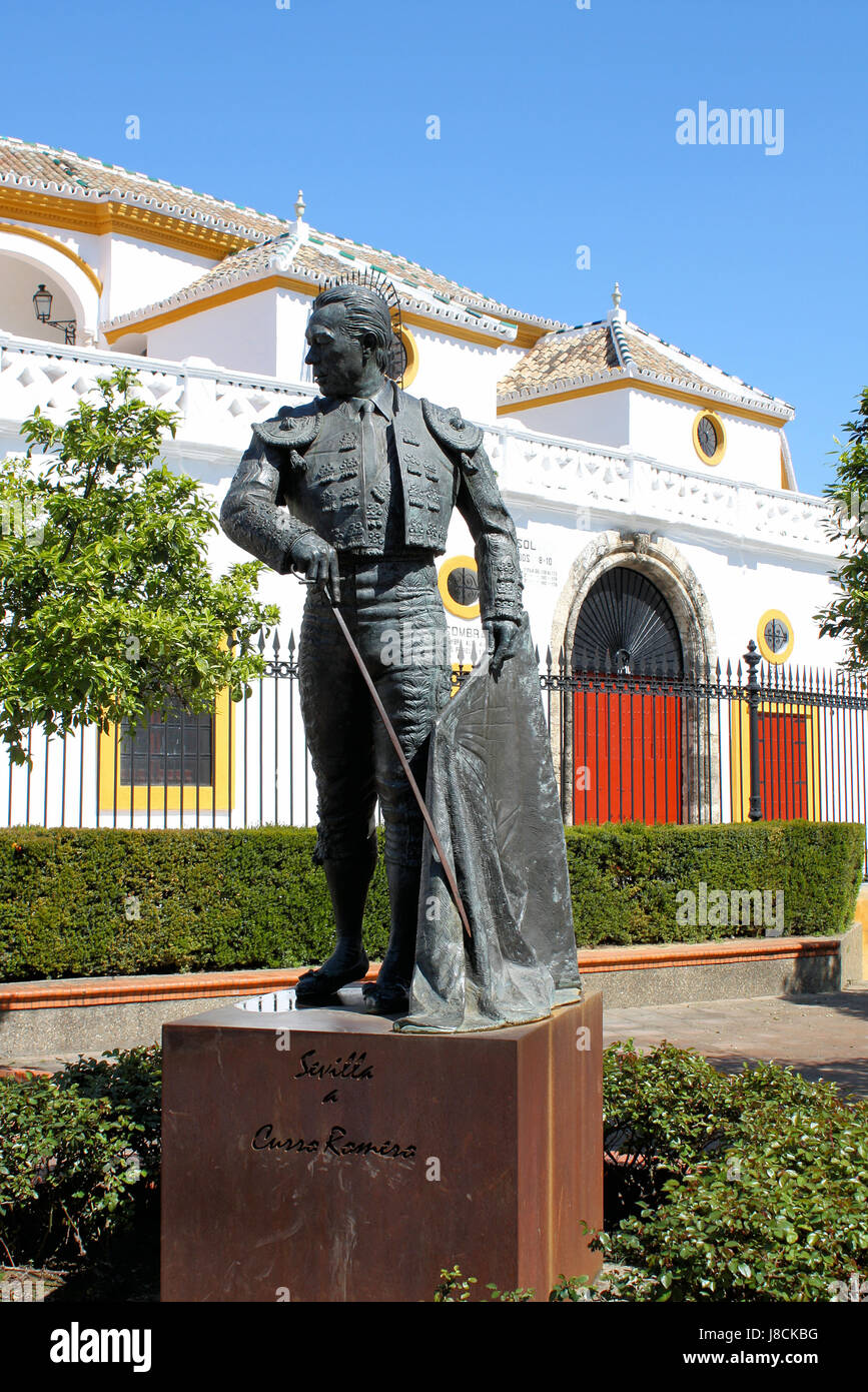 monument, statue, andalusia, seville, blue, monument, tree, green ...
