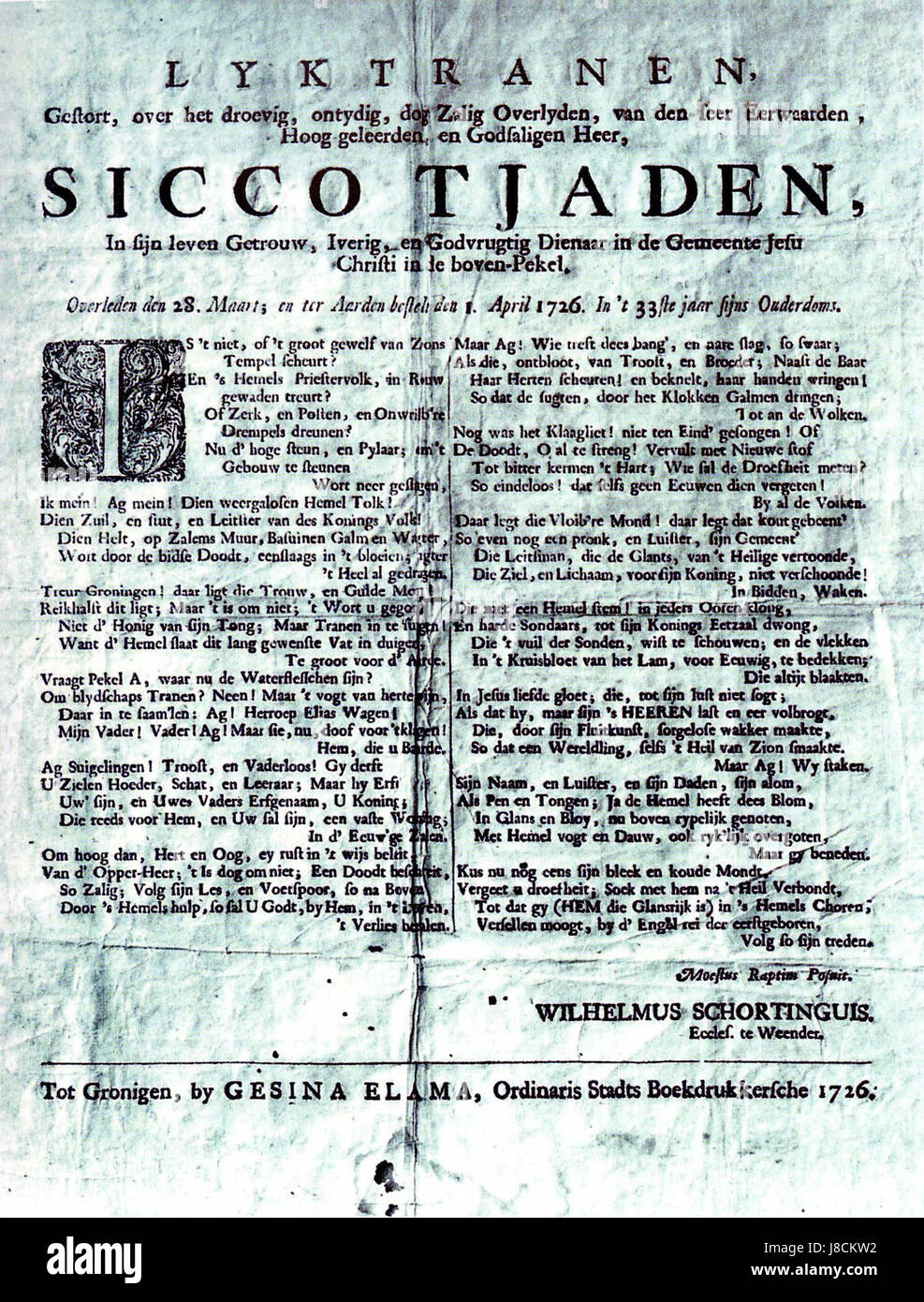 This poem, 'Lijkdicht' by Sicco Tjaden (1693â€“1726), is a reflection ...