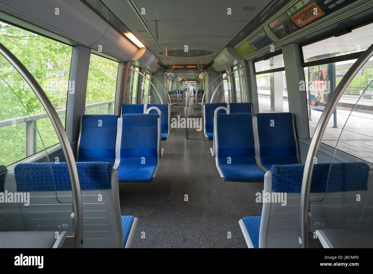 Fully walk-through compartment of a modern metro, Munich, Bavaria ...