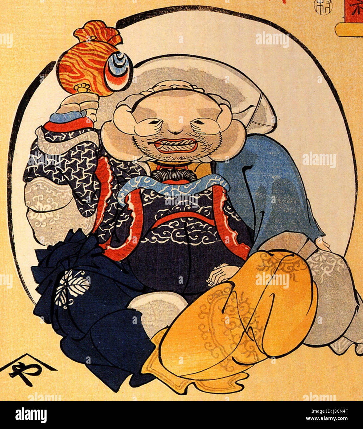 This image features a detailed depiction of Hotei by the famous ...