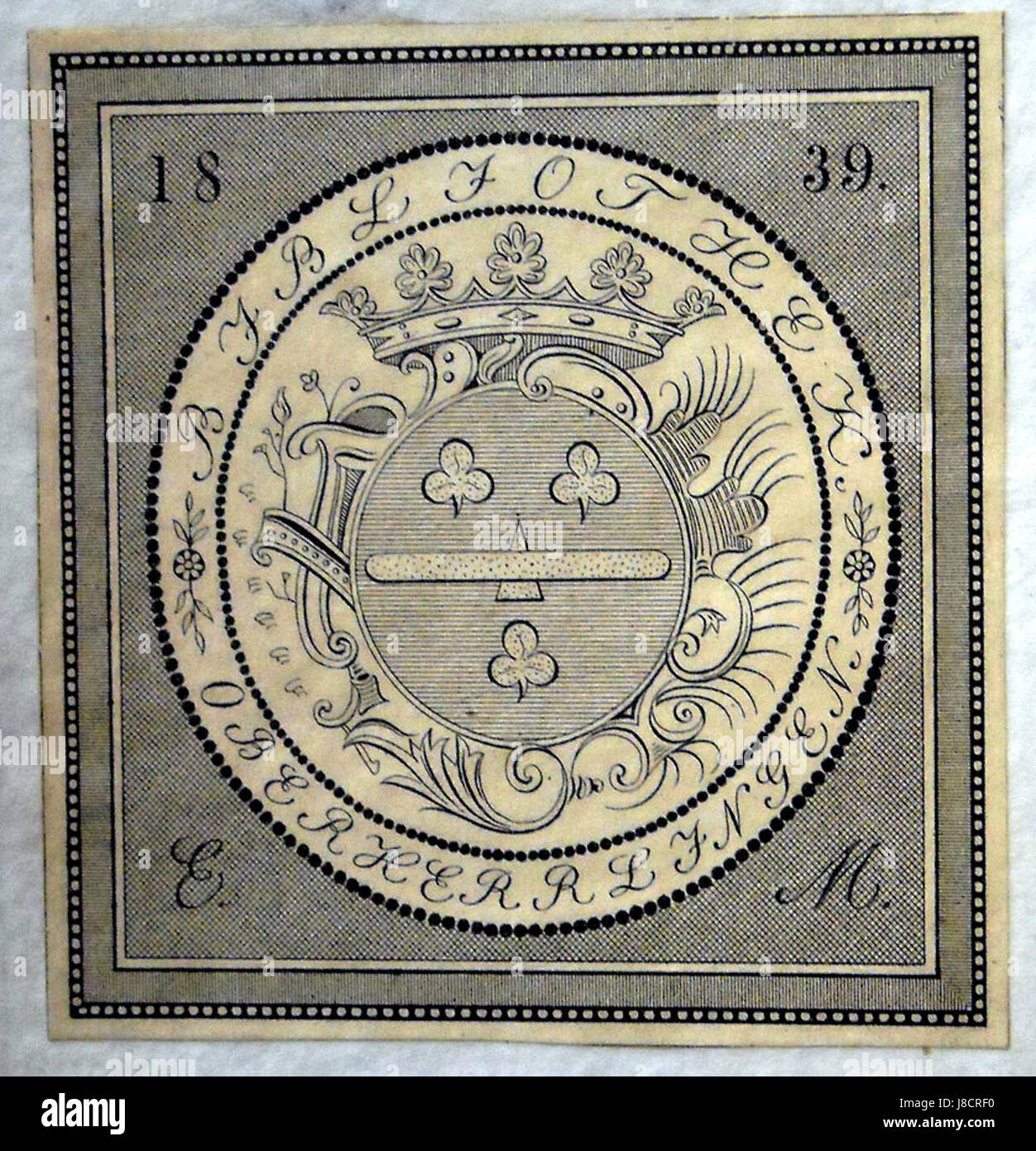 This 'Ex libris' plate belongs to Eugen von Maucler and is dated 1839 ...