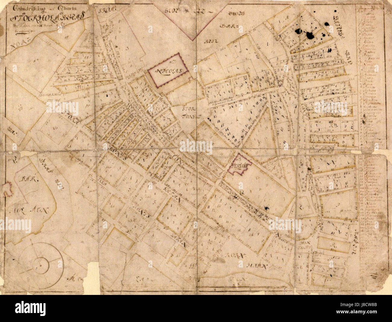 Gamla stan grundritning 1716 Stock Photo - Alamy