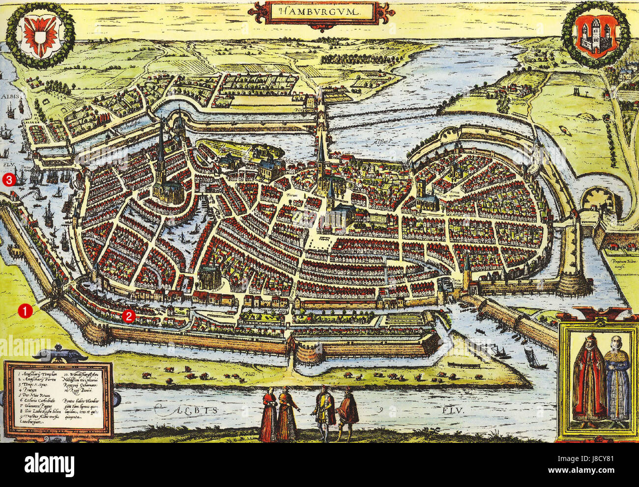 A depiction of Hamburg around the year 1600. The image captures the ...