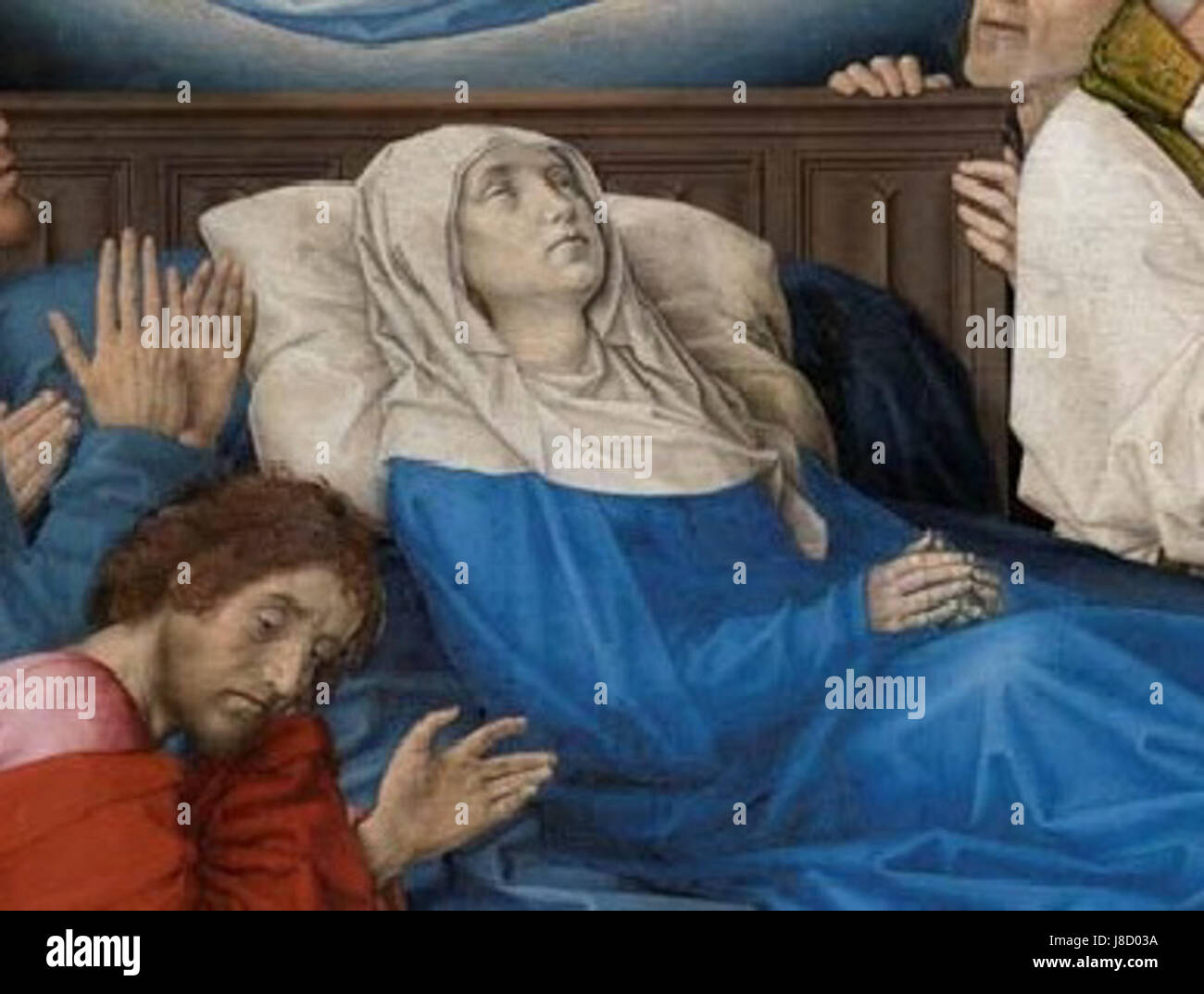 The painting 'Death of the Virgin' by Hugo van der Goes portrays a ...