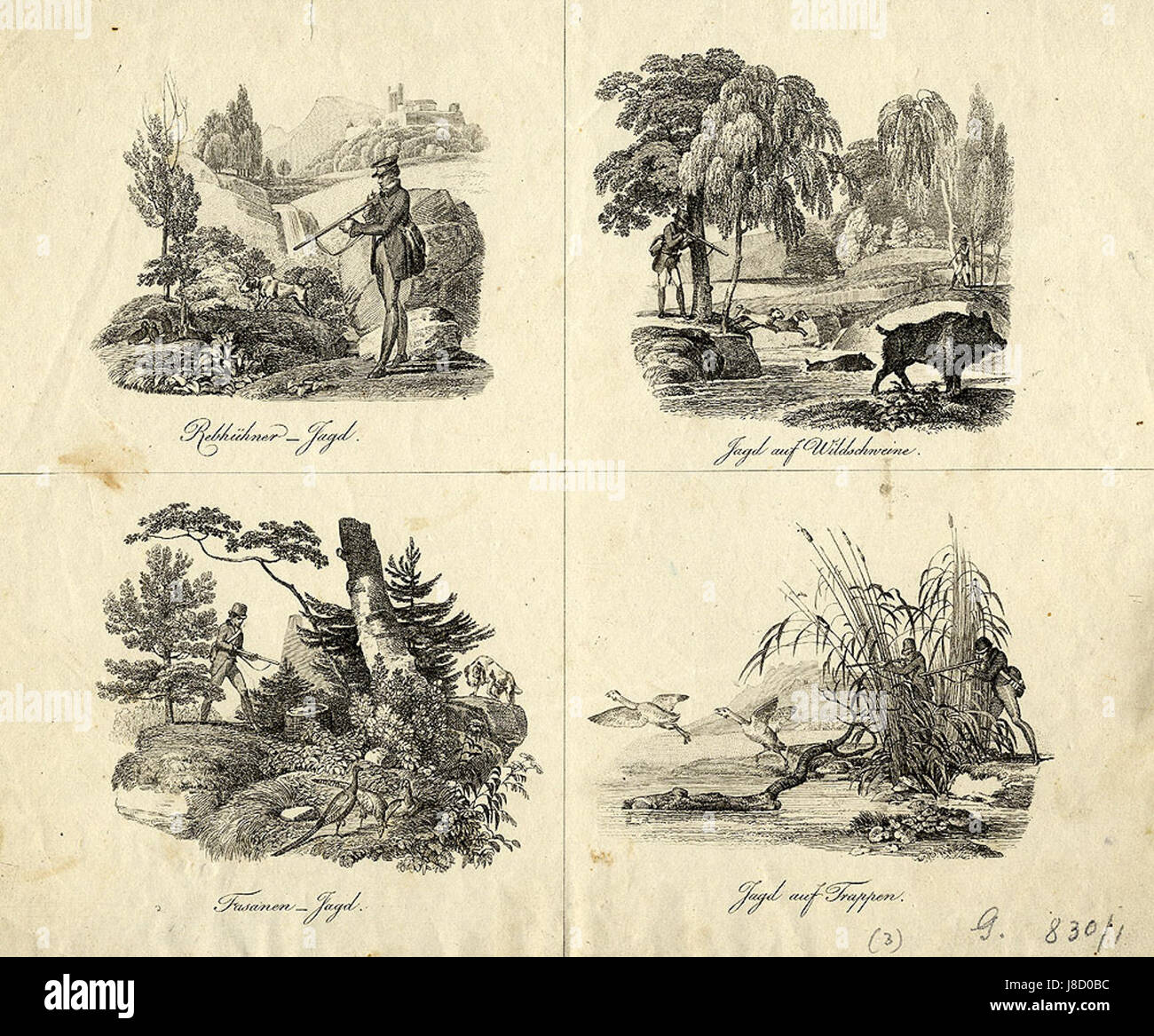 This 19th-century German artwork titled *Jagdbilder* showcases hunting ...