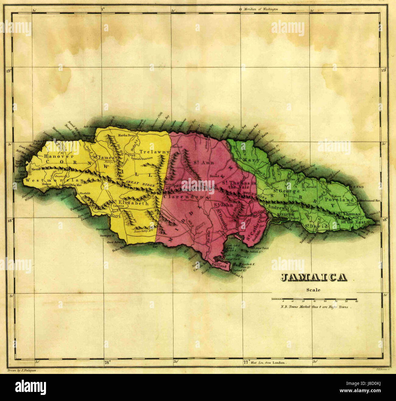 The 1822 map of Jamaica by Carreylea provides a historical view of the ...