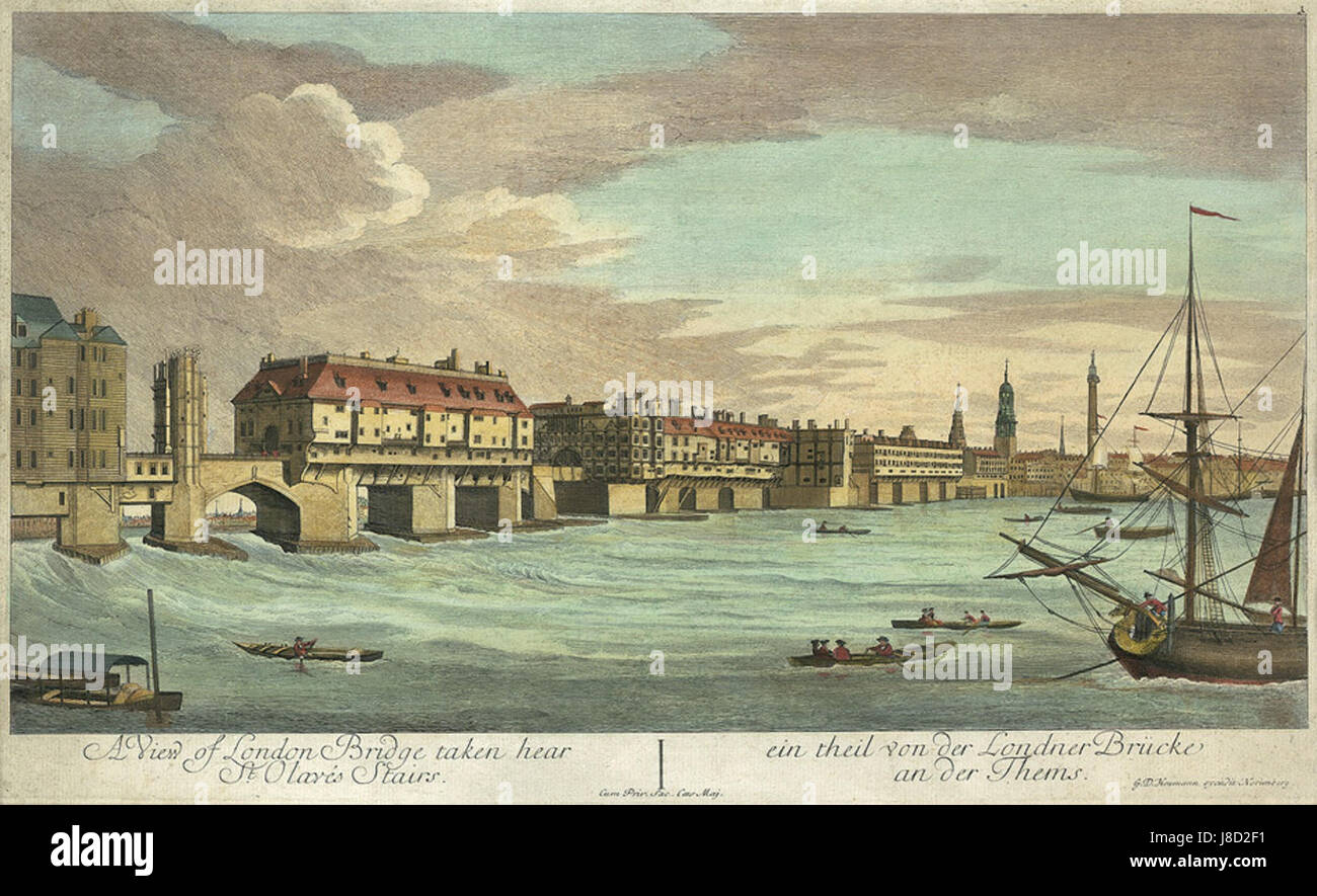 The London Bridge from the mid-18th century, a significant historical ...