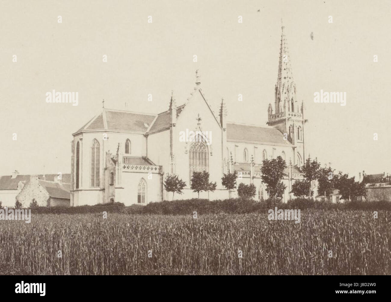 This 1866 image depicts the Church of Kerentrech in Lorient, France ...