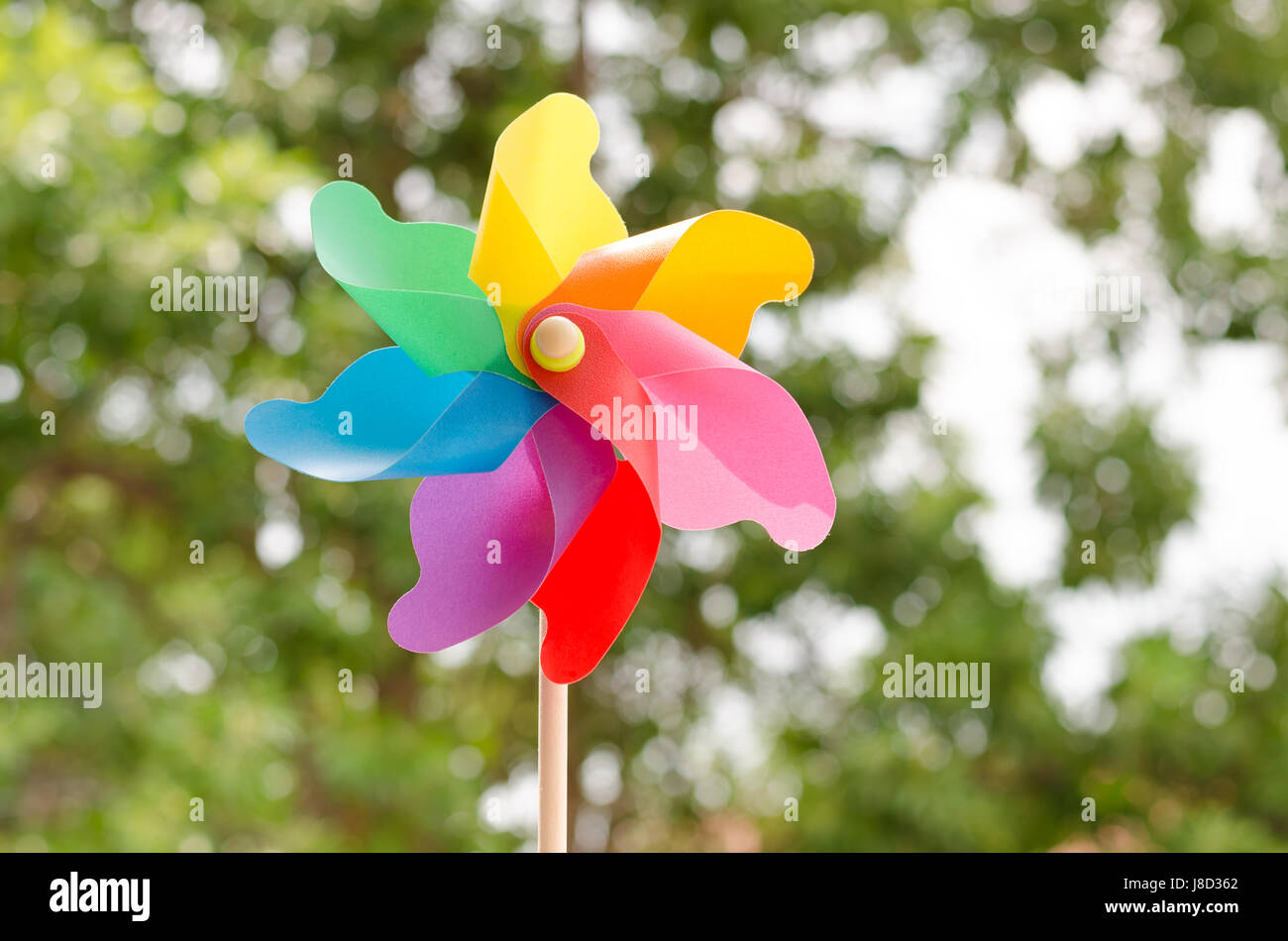 A Colorful Pinwheel with green tree background Stock Photo - Alamy