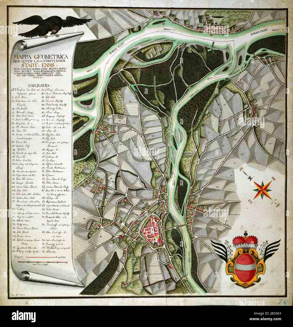 The Mappa geometrica der Stadt Enns, created in 1750, is a detailed map ...