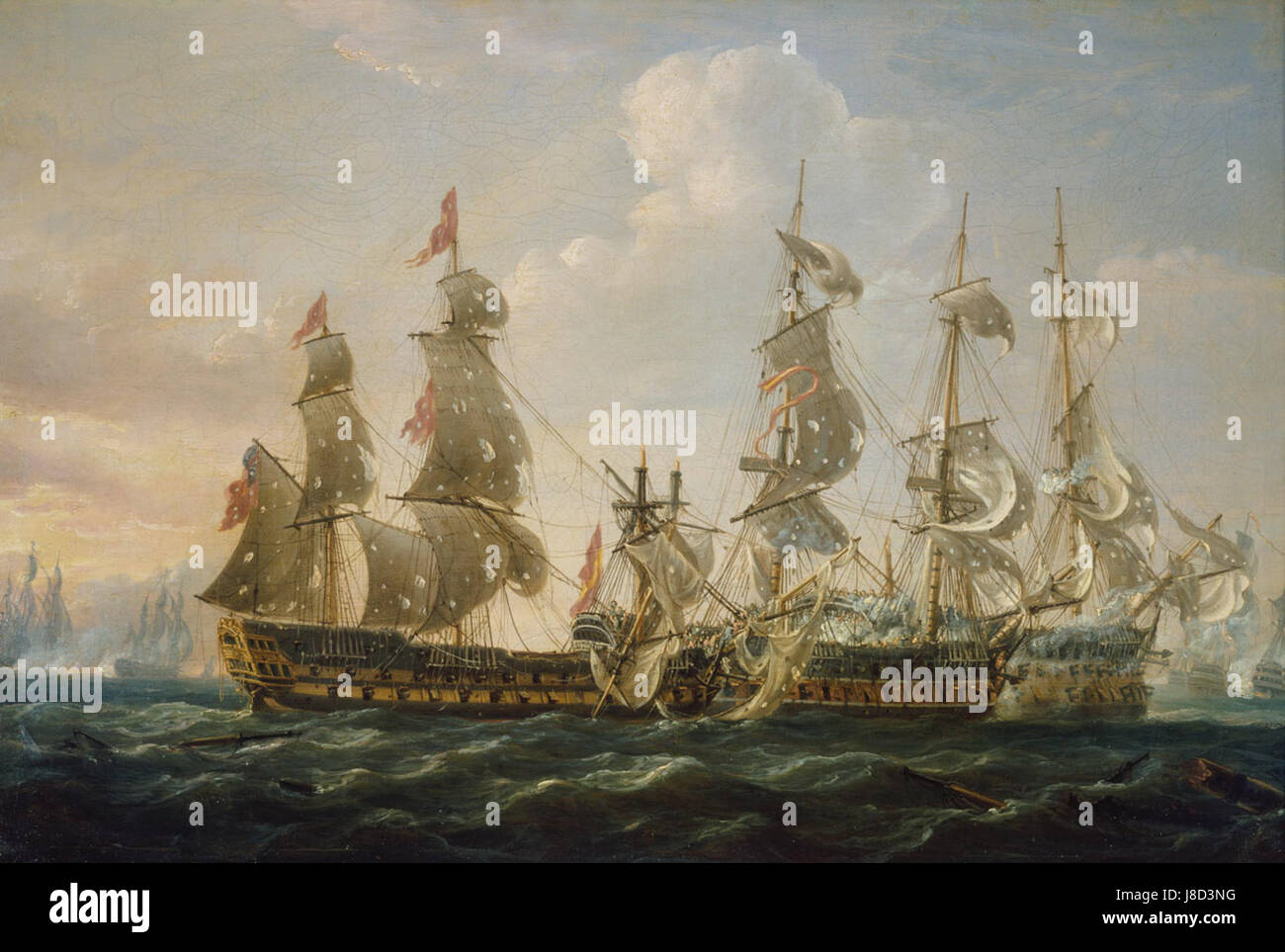 This historical depiction illustrates the HMS Captain capturing the ...
