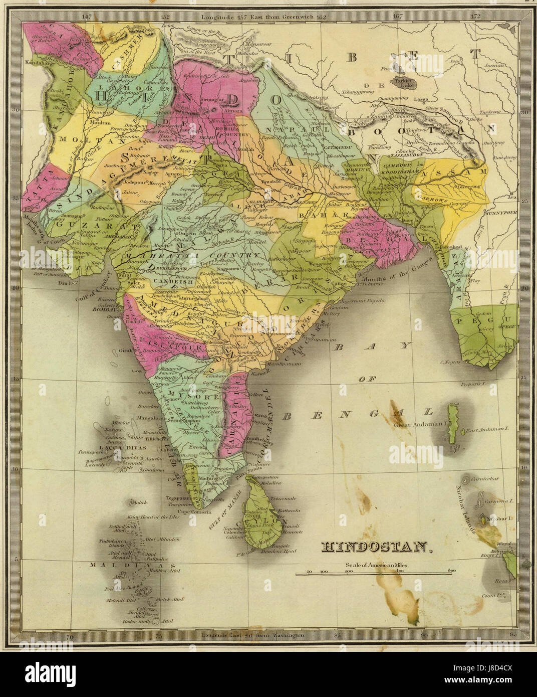 Hindoostan map 1823 Stock Photo - Alamy
