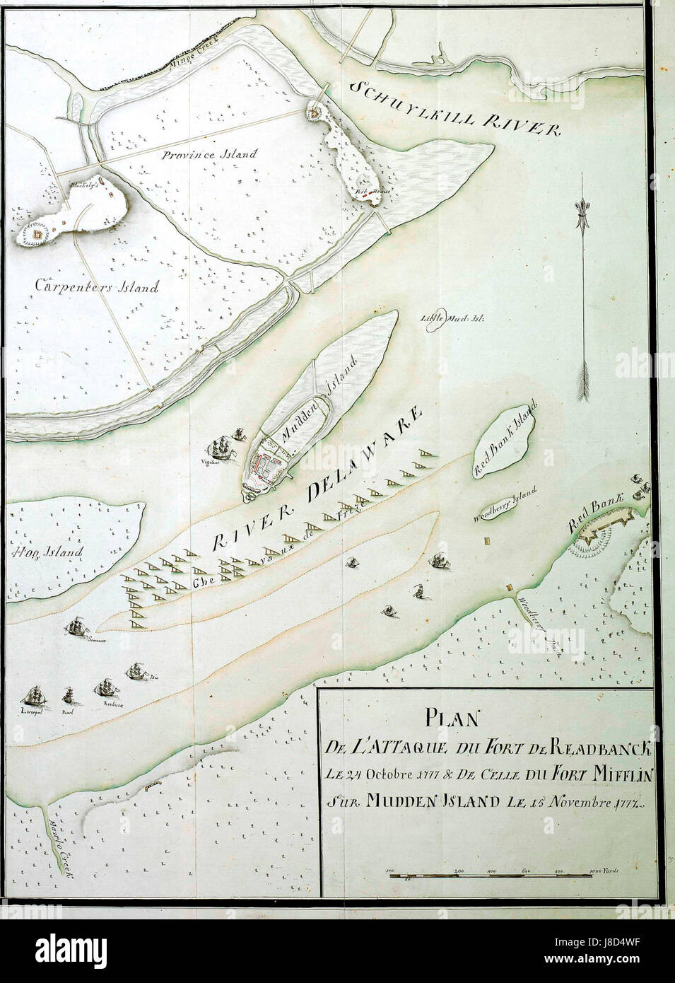 Hessian Map Mud Island refers to a historical map associated with the ...