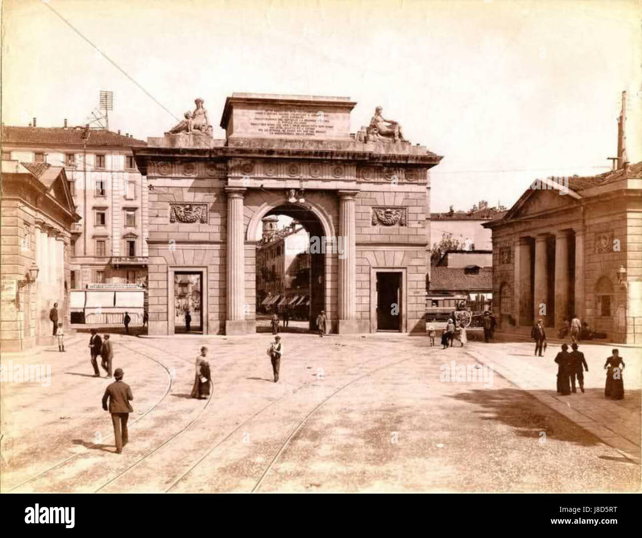 This image showcases the Porta Garibaldi in Milan, Italy. The gate is a ...