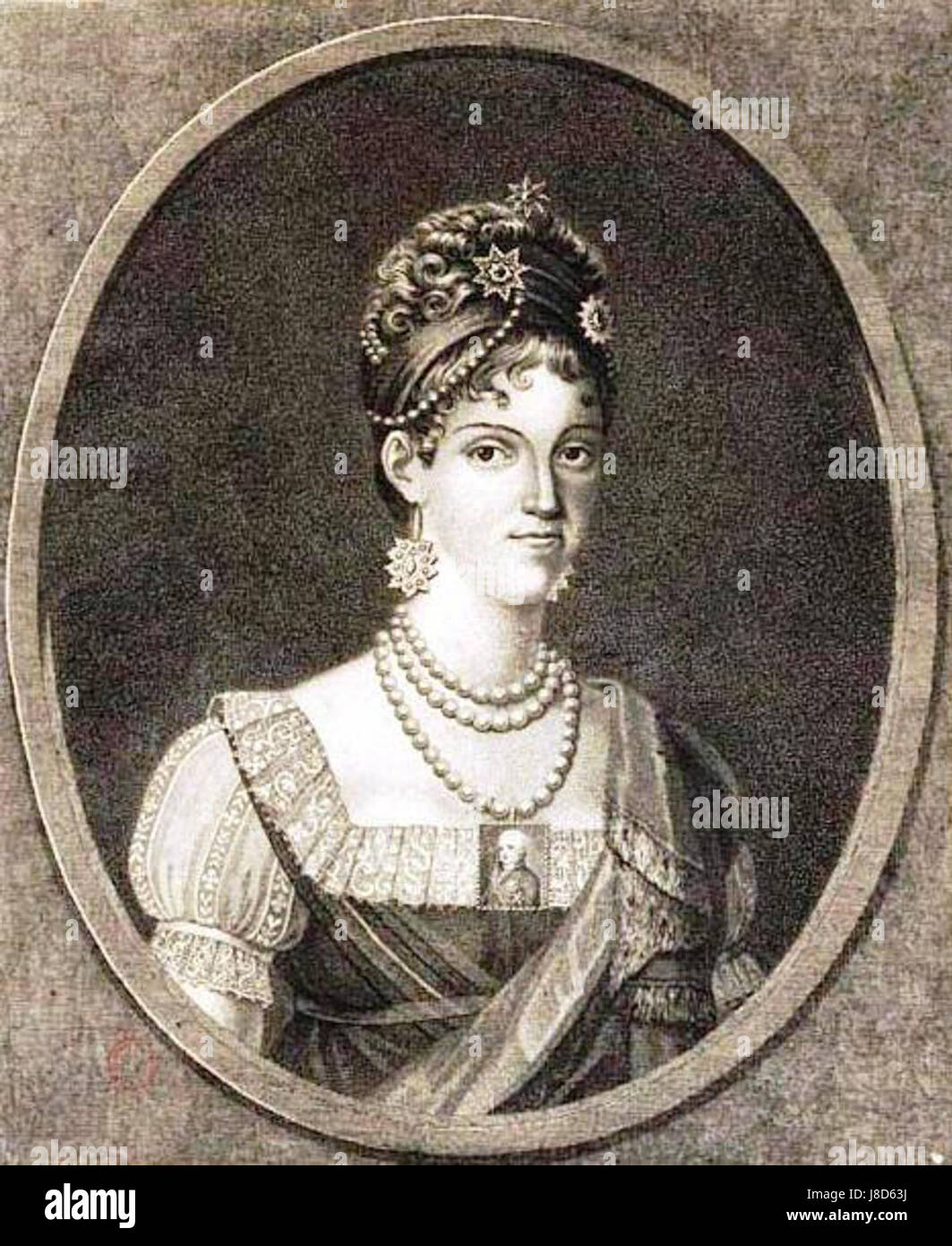 This drawing depicts Carlota Joaquina of Spain, a historical figure ...