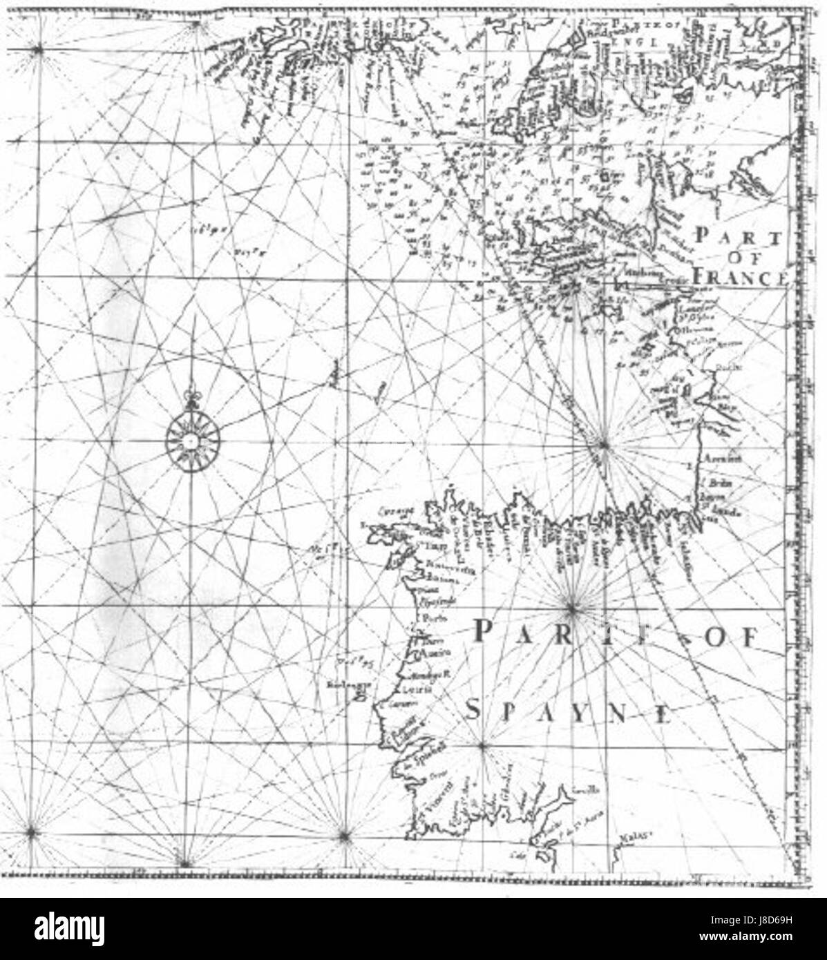 A map created by Edward Wright in 1599, showing navigational routes for ...