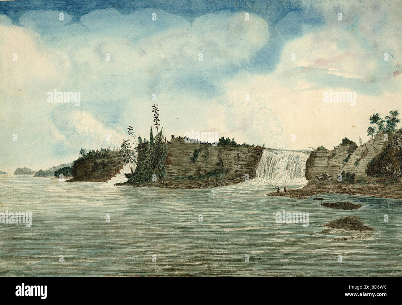 This 1826 illustration depicts the dramatic Falls of the Rideau River ...