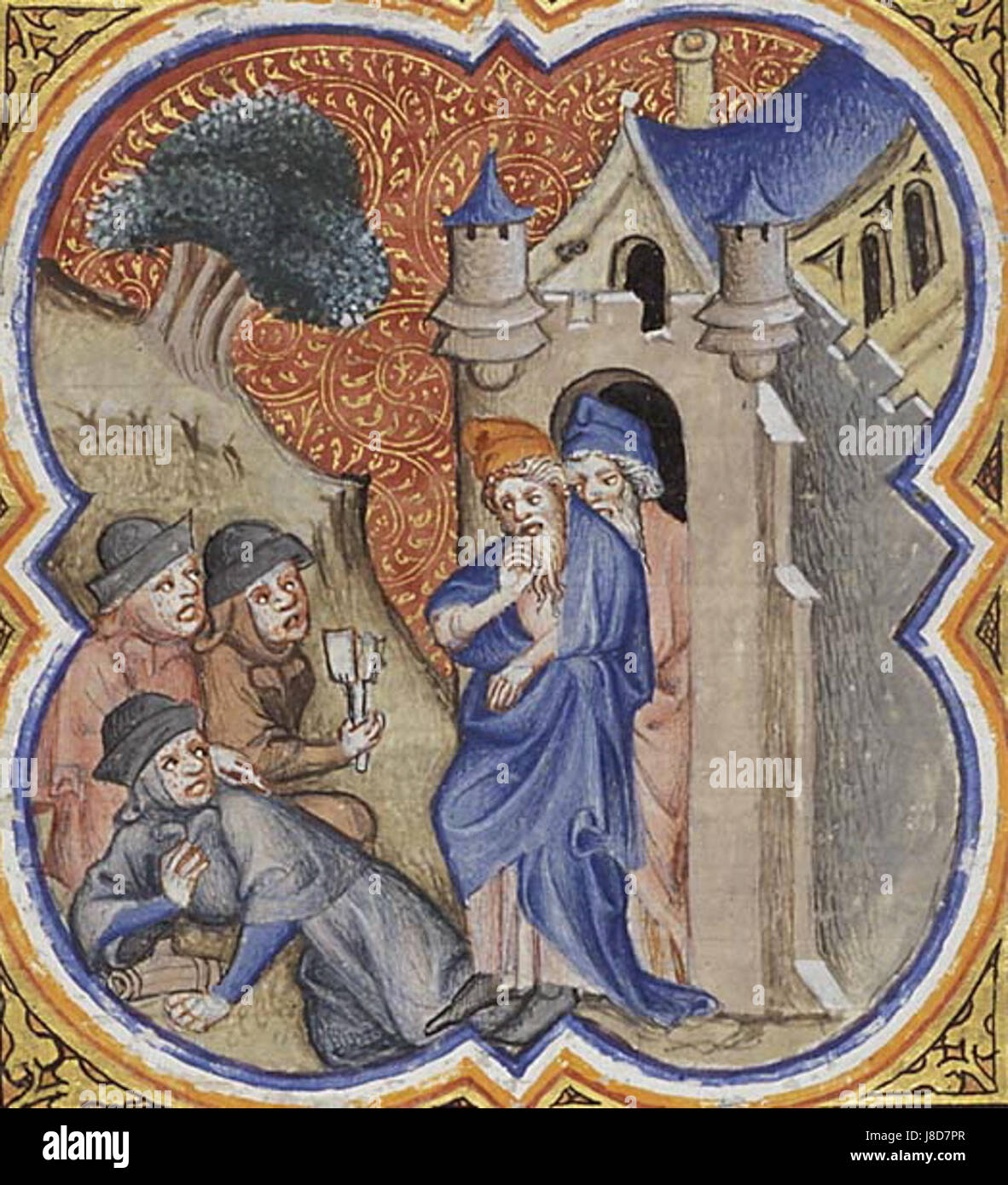 Four lepers bring the news to the guards at the gate of Samaria Stock ...