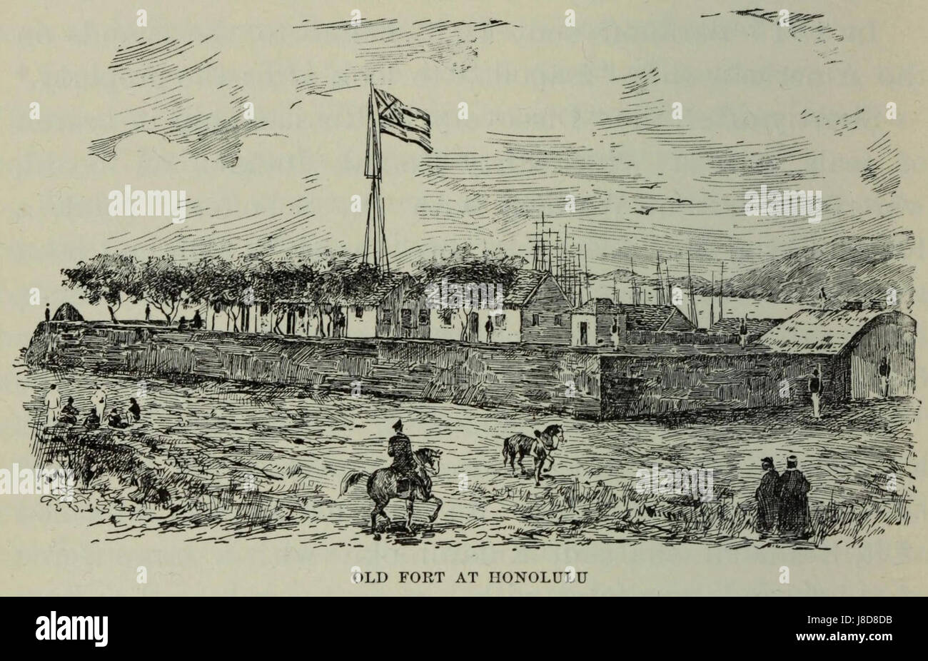 Drawing of the Old Fort of Honolulu Stock Photo - Alamy