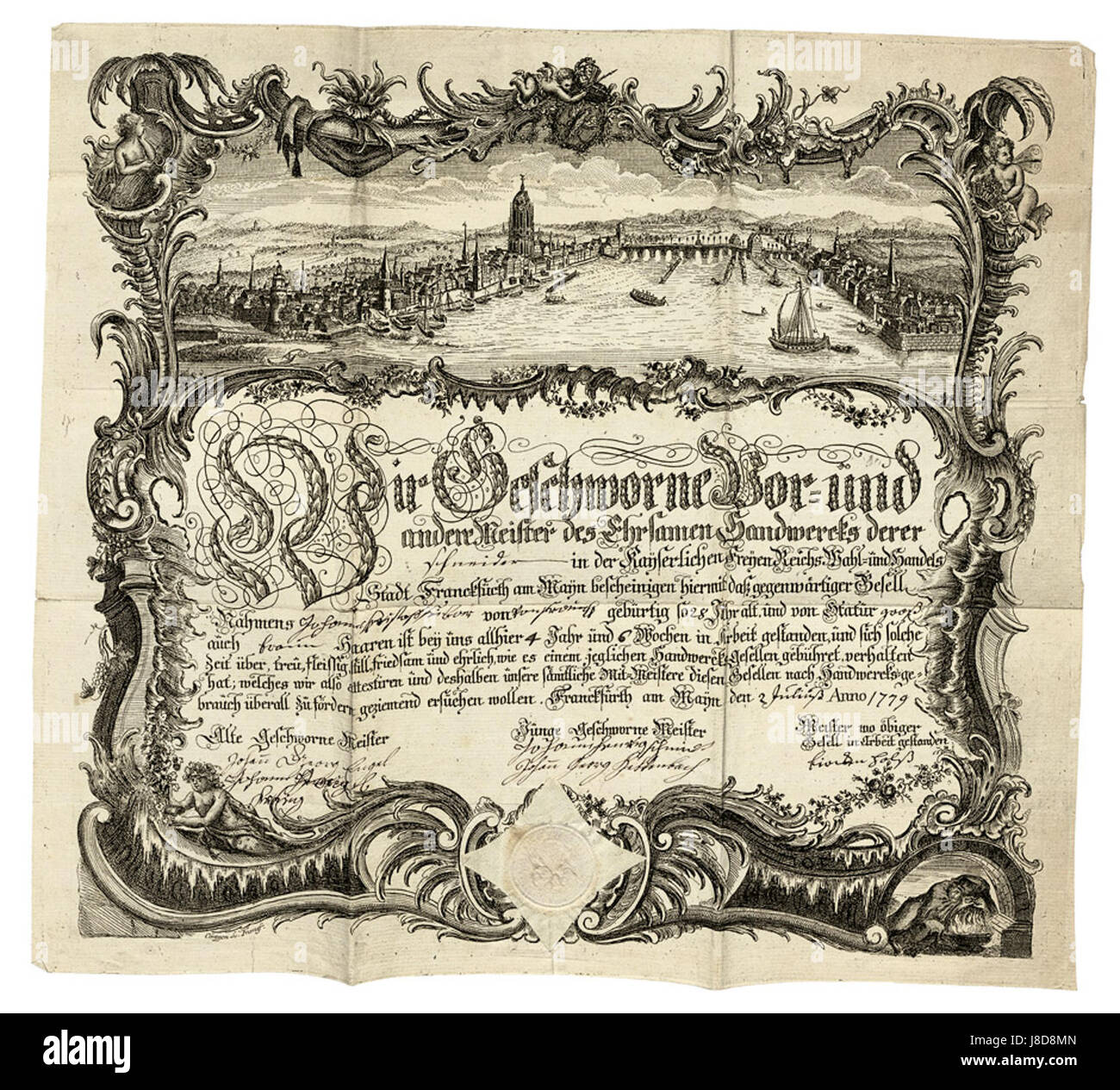 The 'Gesellenbrief' is a historical certificate from the Schneiderzunft ...