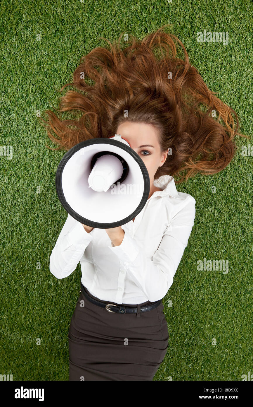 woman with megaphone Stock Photo - Alamy