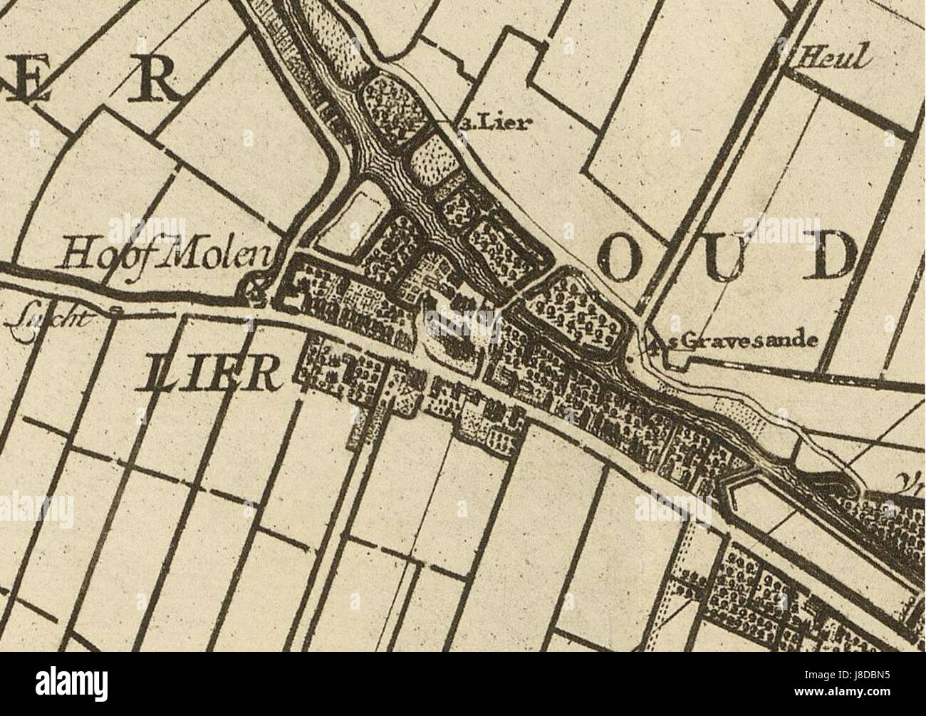 A 1712 map of De Lier, a town in the Netherlands, illustrating its ...