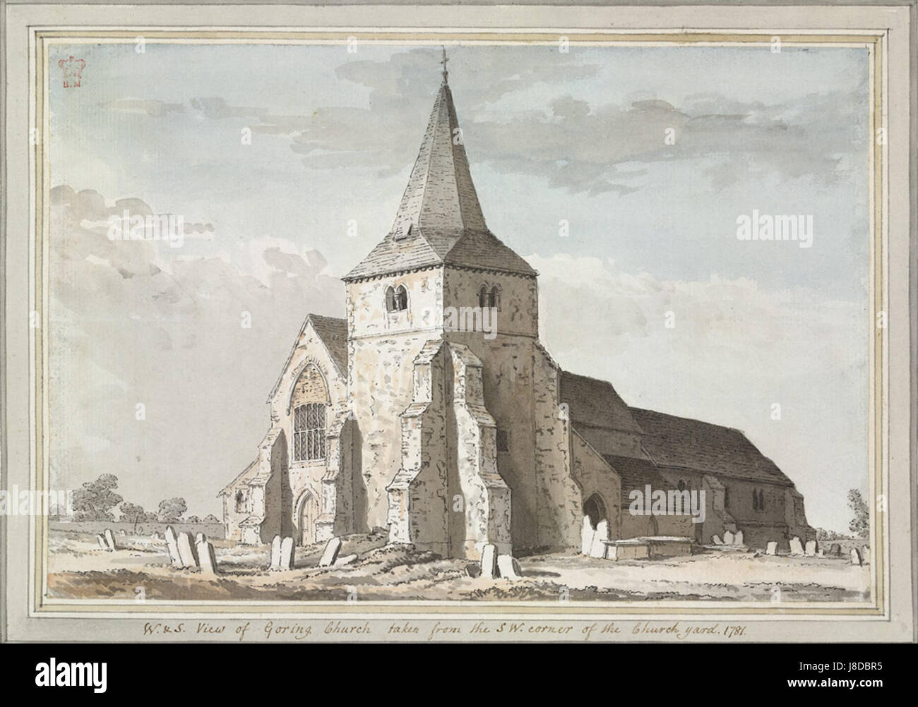 This artwork by Samuel Hieronymus Grimm shows Goring Church in England ...