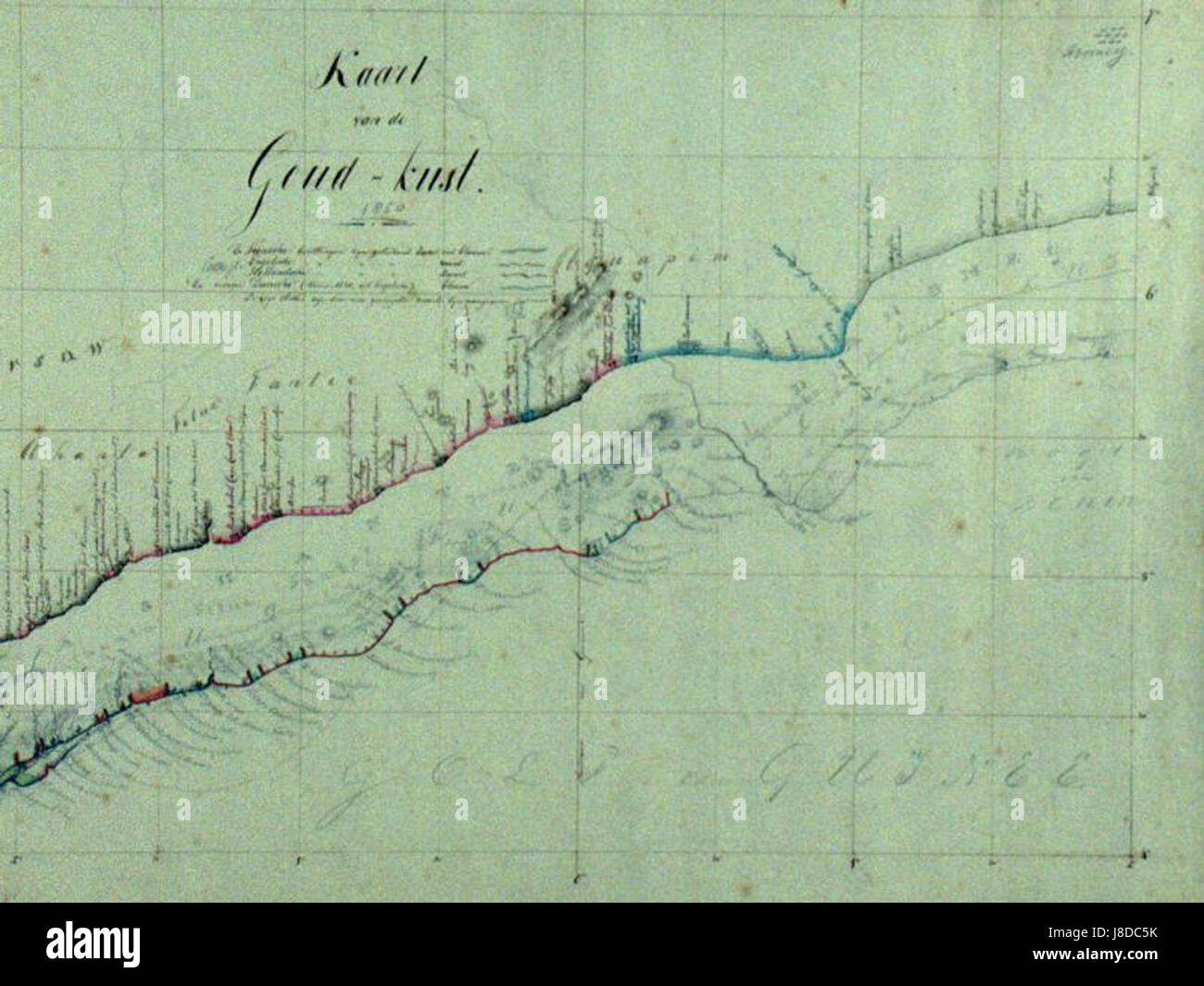 The Kaart Goudkust, created in 1850, is a historical map of the Gold ...