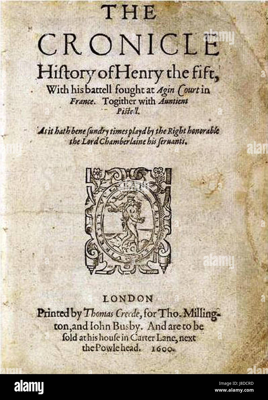 The title page of the 1600 edition of Shakespeare's play 'Henry V ...