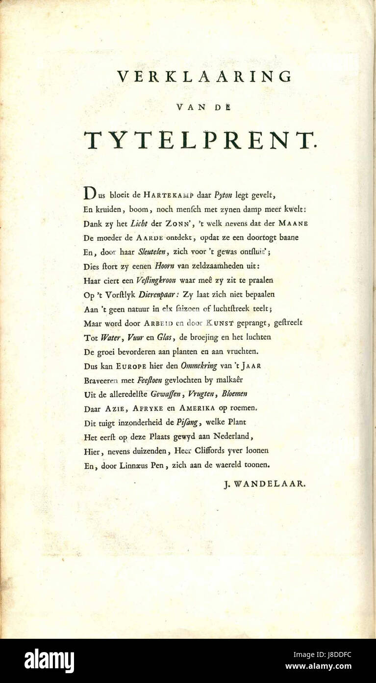 Linnaeus Hortus Cliffortianus poem Stock Photo - Alamy