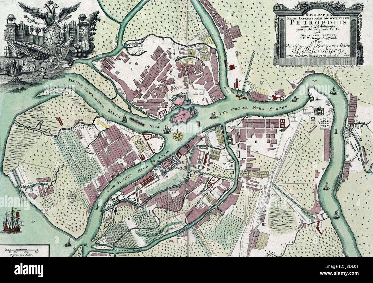 This map from 1744 depicts the city of St. Petersburg (SPB) in Russia ...
