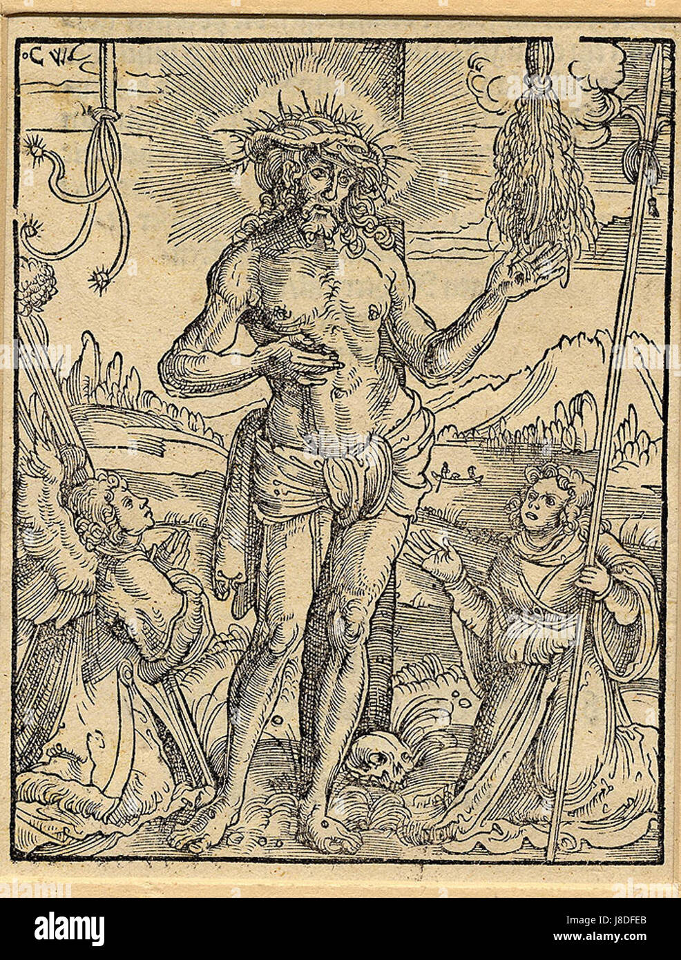 This 16th-century painting titled 'Christus als Schmerzensmann von Engeln umgeben' by Meister ...