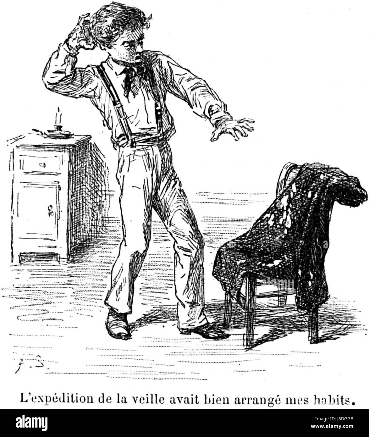 An illustration from *Les Aventures de Huck Finn* by Mark Twain ...