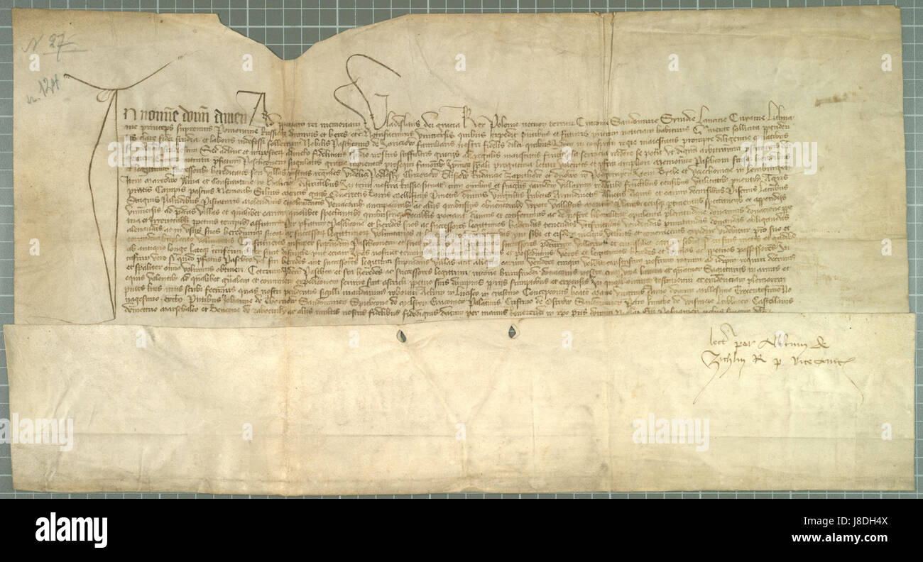 A medieval document from 1392 where a king grants villages on the ...
