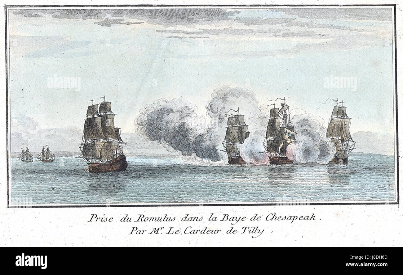 The encounter between HMS Romulus and the French ships Eveille Gentille ...