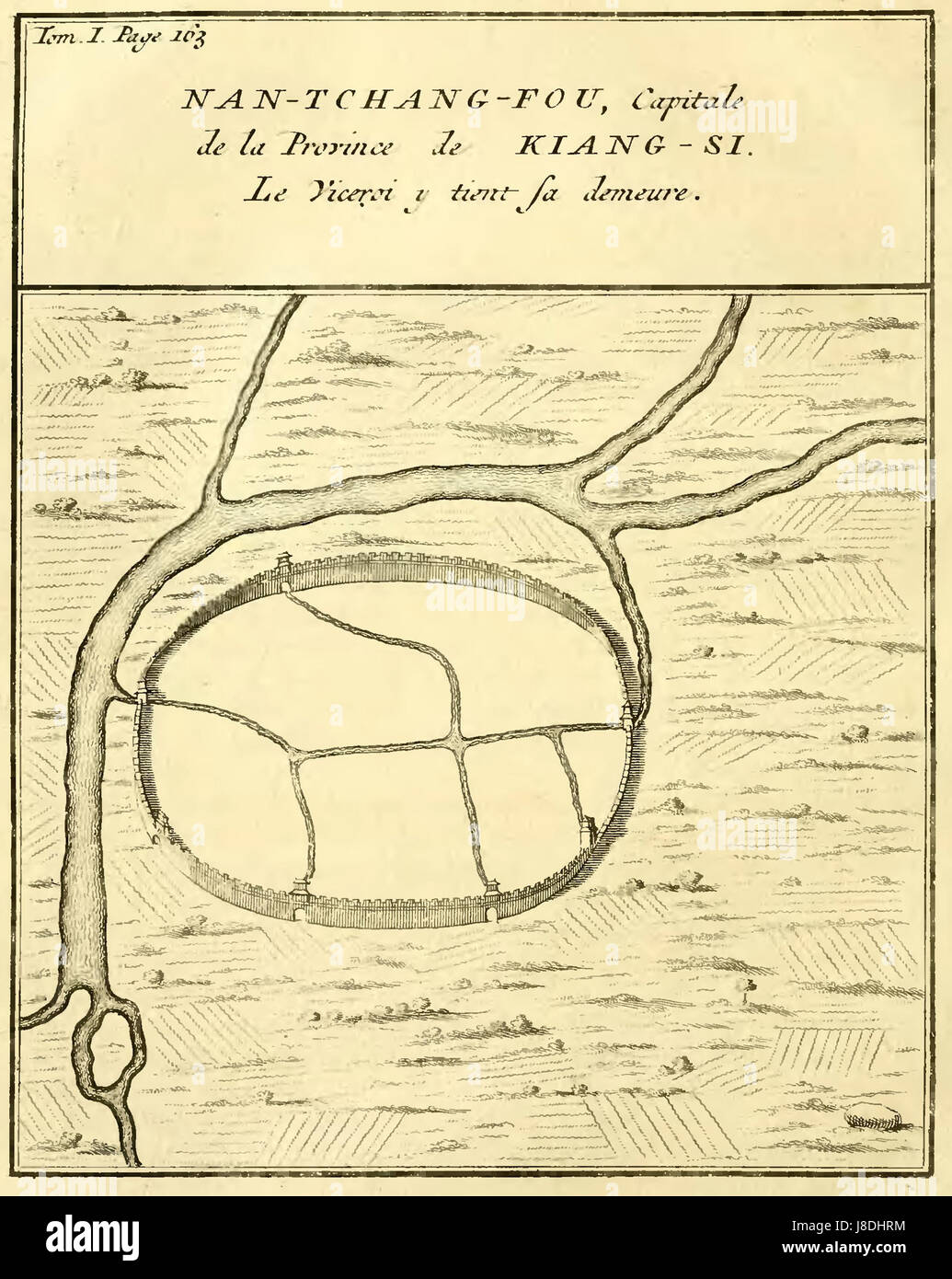A map of Nanchang by Du Halde, highlighting the historical layout and ...