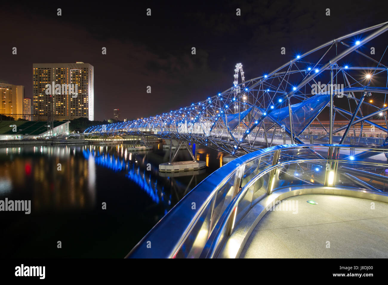 blue, bridge, night, nighttime, lights, lit, scene, location, site ...