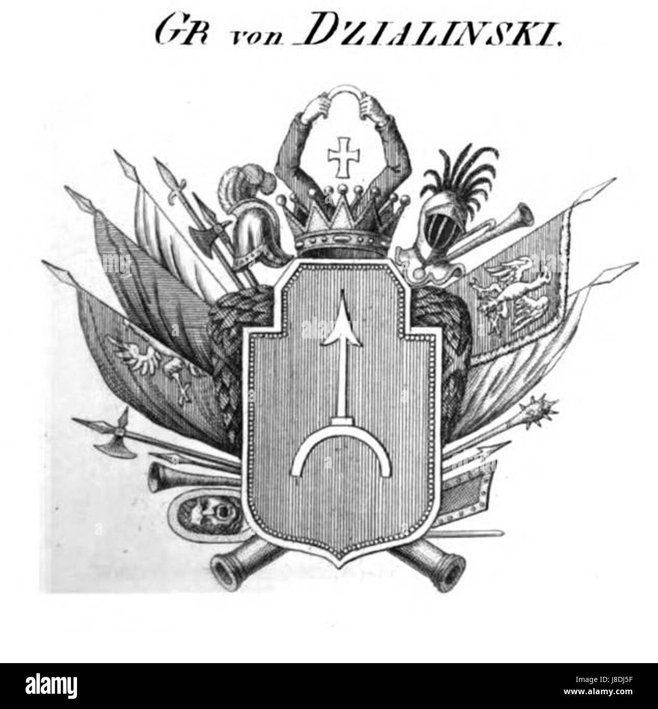 This black and white drawing depicts a coat of arms, attributed to ...