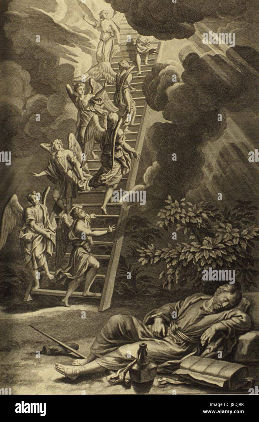 Figures representing the biblical Jacob's Ladder, depicting the ...