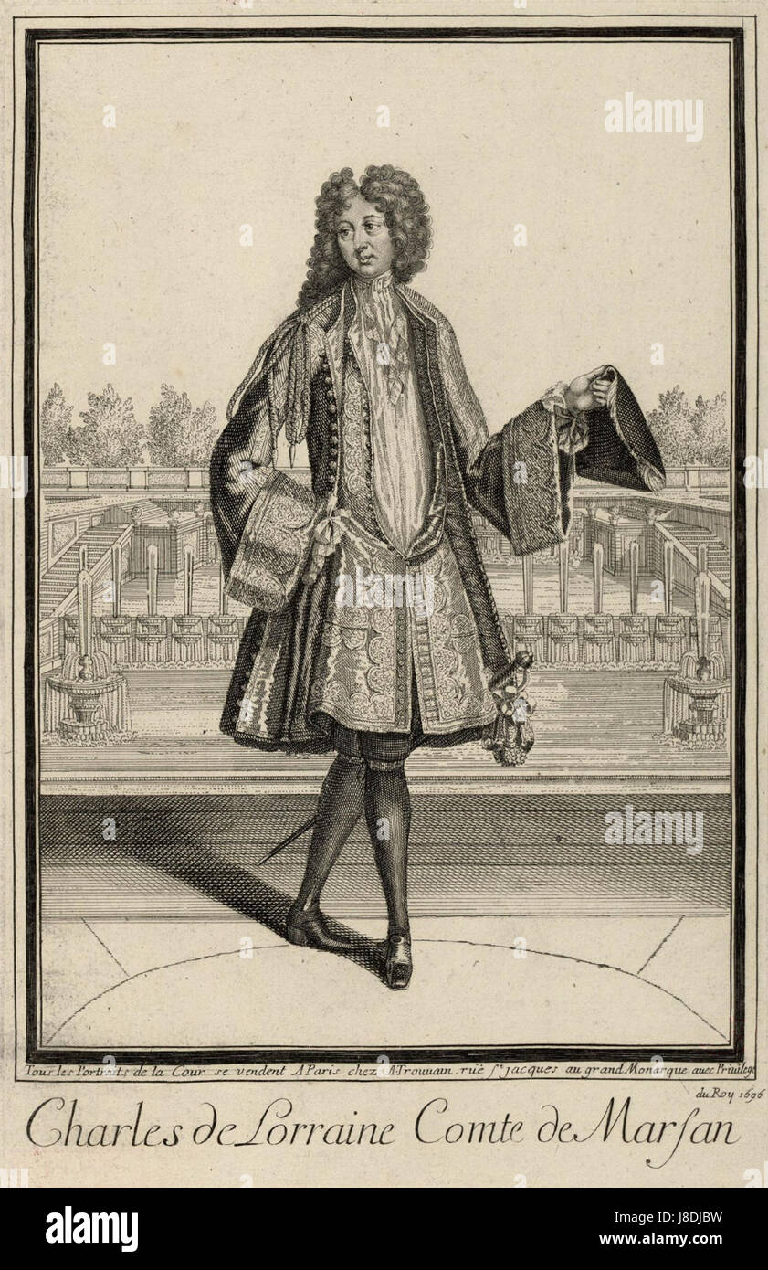 Egraving of Charles de Lorraine, Count of Marsan 1696 Stock Photo - Alamy