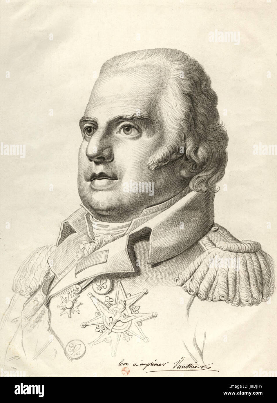An engraved portrait of Louis XVIII, King of France, created in 1815 ...