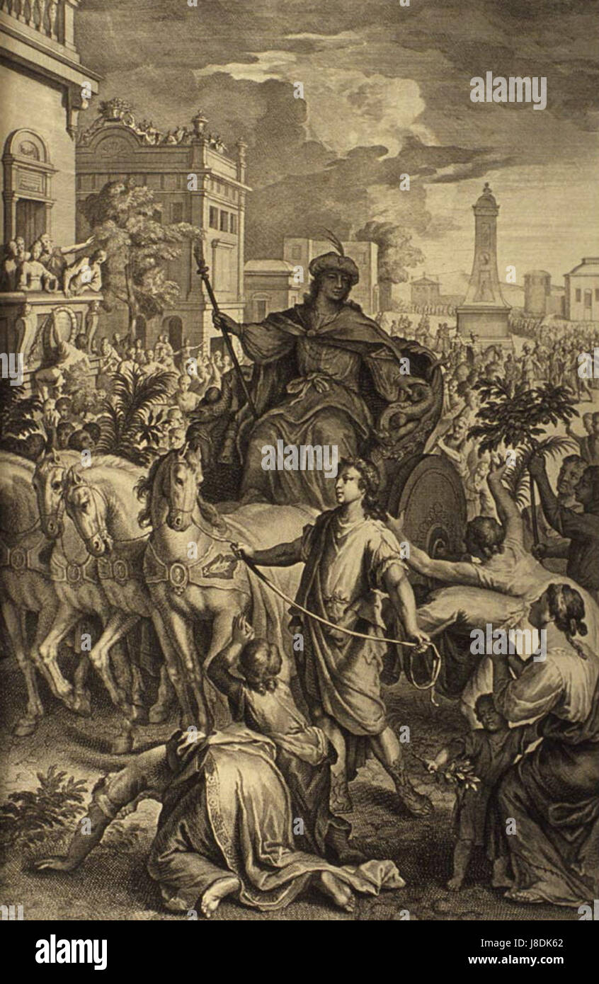 This image depicts Joseph riding in a chariot through Egypt, a scene ...