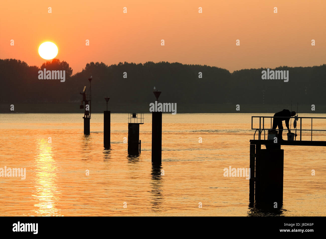 sunset, reflection, stream, silhouette, river, water, nature, orange ...