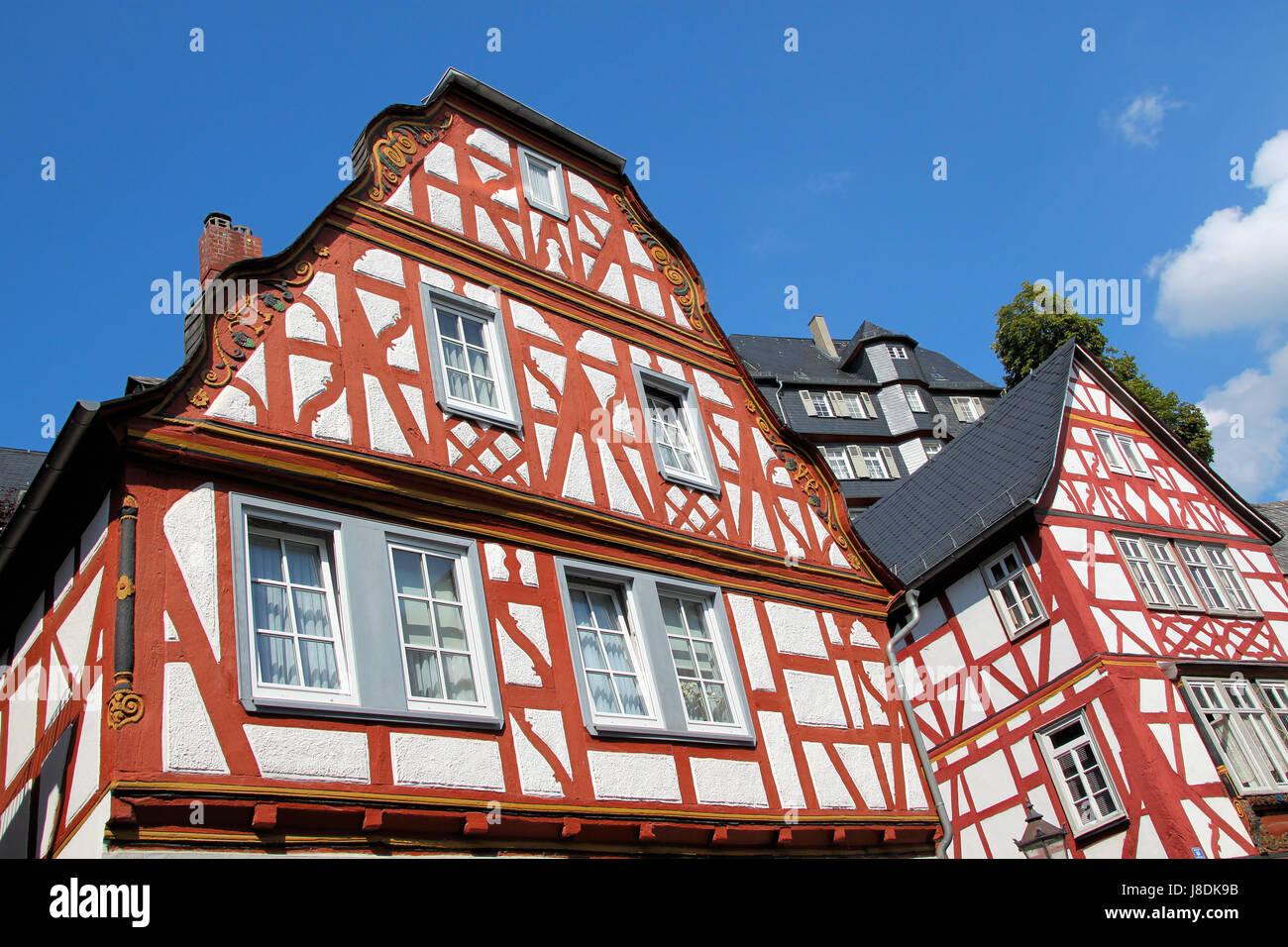 historical, frame-work, slate, gable, blue, house, building, historical ...