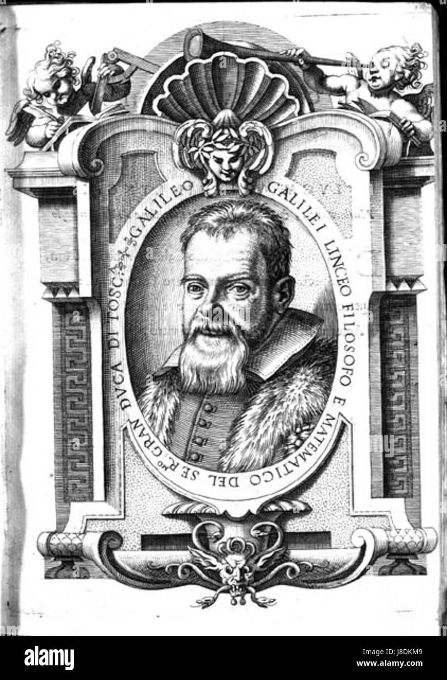 The frontispiece of a work on Galileo Galilei, showcasing the renowned ...