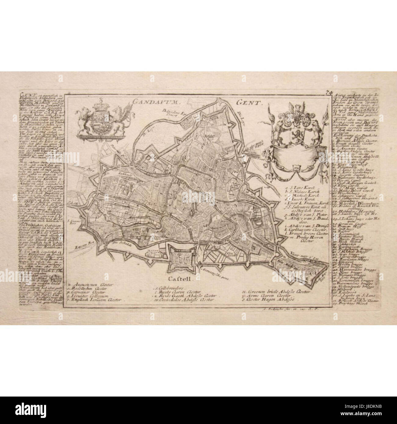 This antique map from 1720 by Bodenehr features the city of Ghent (Gand ...